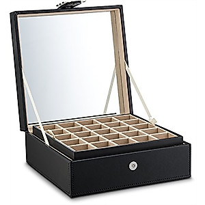 Glenor Co Classic 50 Slot Jewelry Box Earring Organizer with Large Mirror, Black