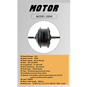 ZYXU Electric Bicycle Conversion kit 24V250W 16" 20" 24" 26" 27.5" 28" 29" 700c Rear Drive Spinning Motor E-Bike Cycling Hub Motor with LCD8H Display,700c