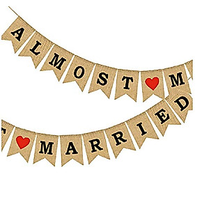 Almost Married Banner Burlap Banner Sign Garland Pre-Strung for Wedding Rehearsal Dinner Decorations