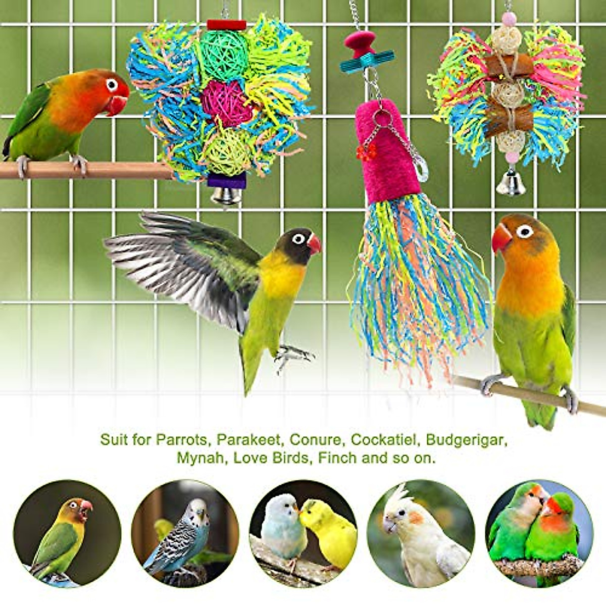 BWOGUE Bird Chewing Toys Parrot Shredder Toy Shred Foraging Hanging Cage Toy for Conure Cockatiel African Grey Amazon (3 Pack)