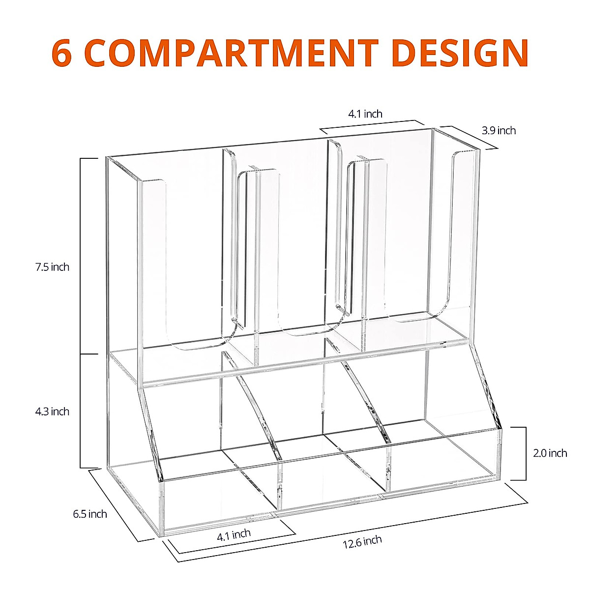 Richboom Cup and Lid Organizer, 6 Compartments with 2 Removable Dividers Coffee Station Countertop Cup Dispenser Condiment Organizer Accessories Caddy for Breakroom, Office, Home - Clear