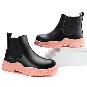 brooman Kids Chelsea Boots Boys Girls Ankle Boots Zipper Booties (6,Black Pink)
