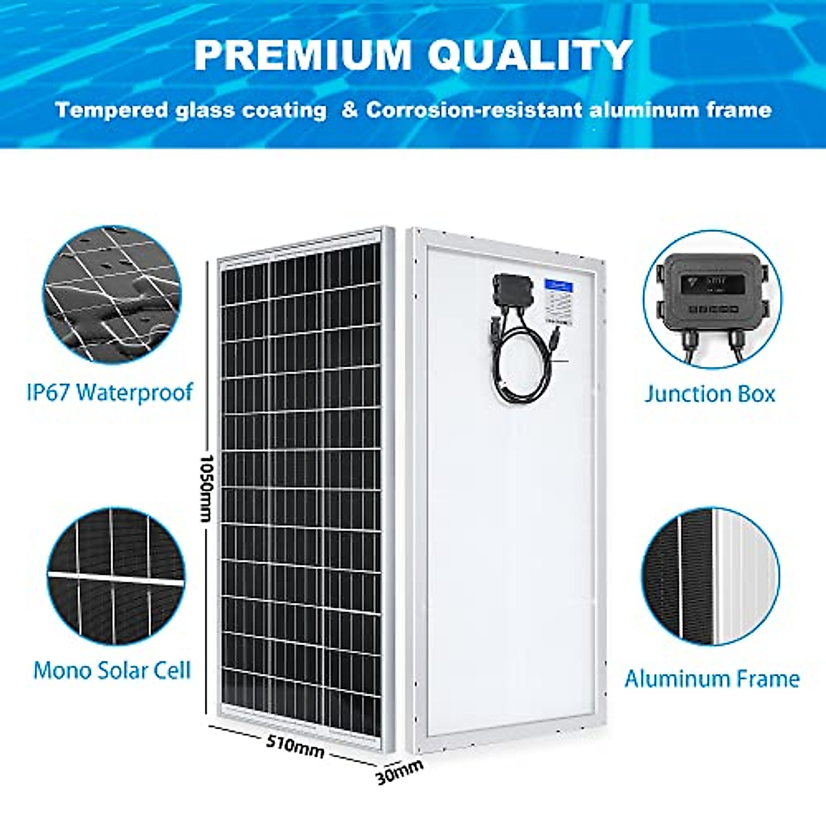 Nicesolar 100W 12V Solar Panel kit Monocrystalline Off Grid System Battery Charger for RV Boat Trailer Cabin Garden Shed Home, with 20A Charge Controller for Sealed Gel Flooded and Lithium Batteries