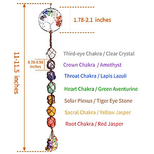 Handmade Crystal Window Car Hanging Ornaments 7 Chakra Home Decoration Feng Shui Ornament Yoga Meditation Car Decoration Tumbled Palm Stones (7 Chakras Tree)