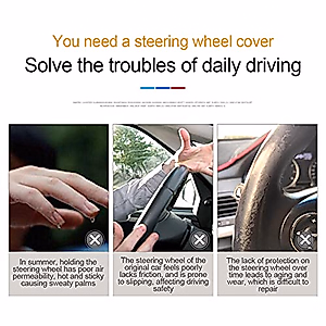 LoyaForba Car Steering Wheel Cover, Soft Leather Breathable Auto Steering Wheel Anti-Slip Protector, Universal Elastic 15 inch Stitching for Men Women Girls, Car Interior Accessories (Black/Blue)