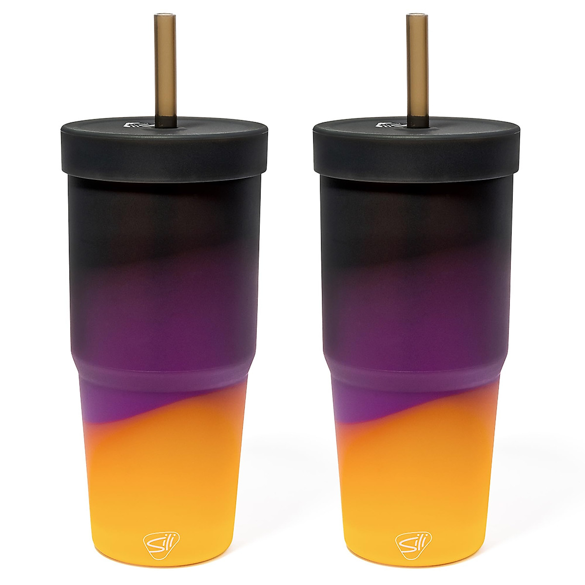 Silipint: Silicone 32oz Straw Tumblers: 2 Pack - Sun Storm - Unbreakable, Flexible, Sustainable, Hot or Cold, Airtight Lid, Travel