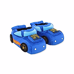 Hot Wheels Racecar Shaped 3D Novelty Toddler and Boys Plush Slippers (13-1 M US Little Kid, Blue)