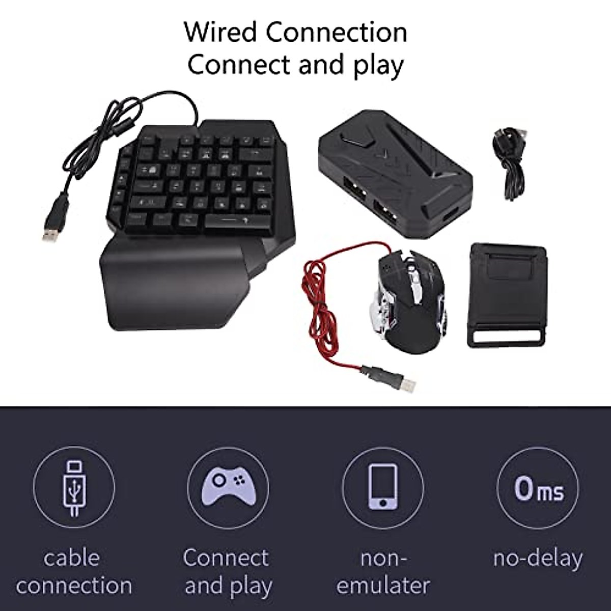 One-Handed RGB Gaming Keyboard Mouse and Converter Combo, Wired 39 Keys LED Backlit Keyboard, 6 Keys Gaming Mouse and Converter Set for PS4, for Switch and PC(Black)