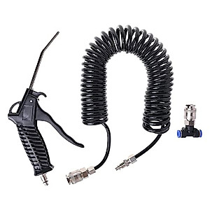 Air Blow Gun Kit Air Duster Cleaning Nozzle Blow Spray Tool Kit with 5 Meter Long Coil PU Air Hose,5×8mm(Black)