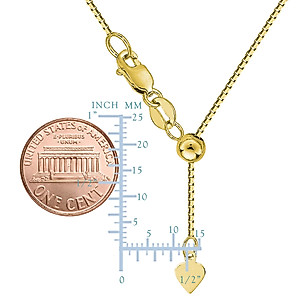 Jewelry Affairs 14k Yellow Real Gold Adjustable Box Chain Necklace, 0.7mm, 22"