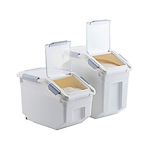 LISM 2 Pack Food Storage Container with Scoop,Large Airtight Pet Food Container for Dog Treats Rice, Cat Dry Food Bin,Baking Supplies,Flour,Rice,Kitchen Pantry Cereal(10 LB)