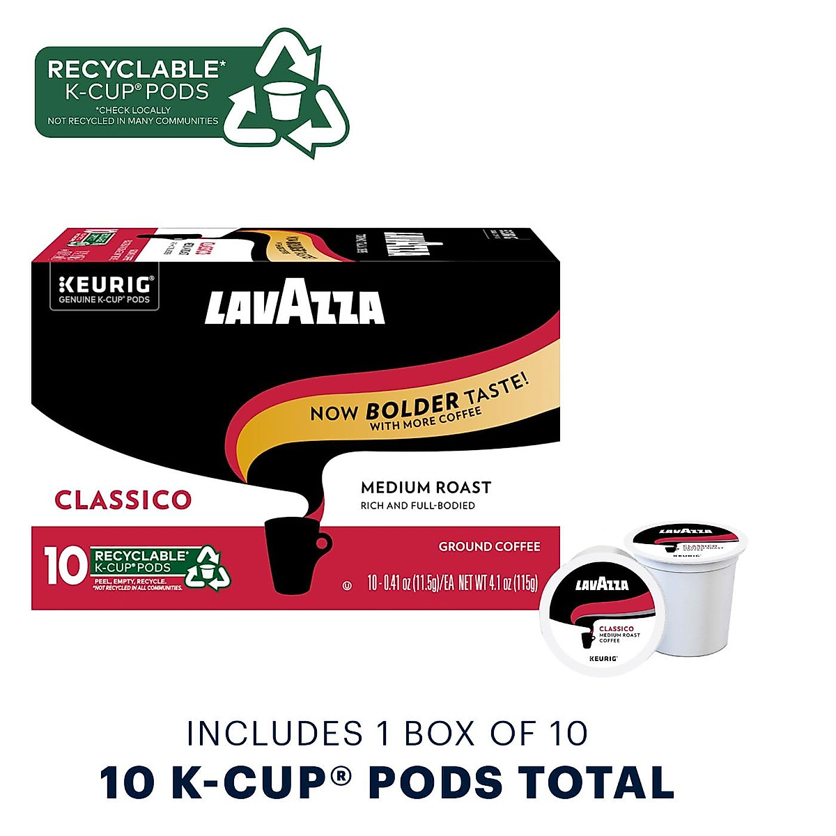 Lavazza Classico Single-Serve Coffee K-Cup® Pods for Keurig® Brewer, Medium Roast,100% Arabica, Value Pack, Full bodied medium roast with rich flavor and notes of dried fruit,10 Count (Pack of 6)
