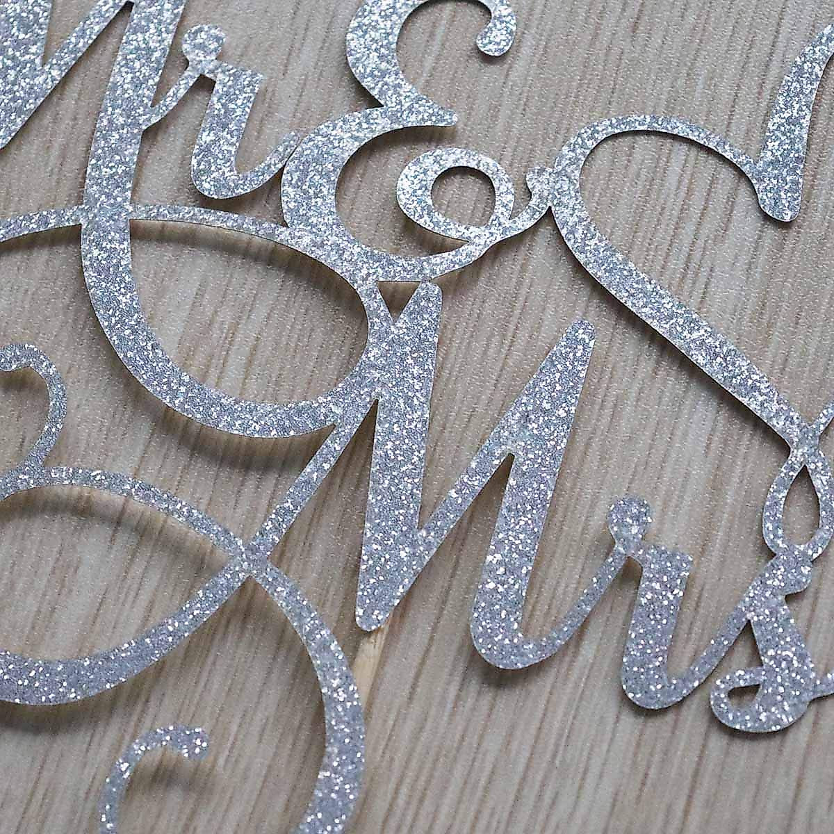AMINJIE Silver Glitter Mr & Mrs Cake Topper - Wedding, Engagement, Wedding Anniversary Cake Toppers Decorations