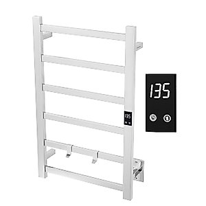 Topdattion Electric Towel Warmer | Super Thin | with Timer & Temperature Multi-Level Adjustments | Hardwired & Plug-in | 6 Bar Polished Finish