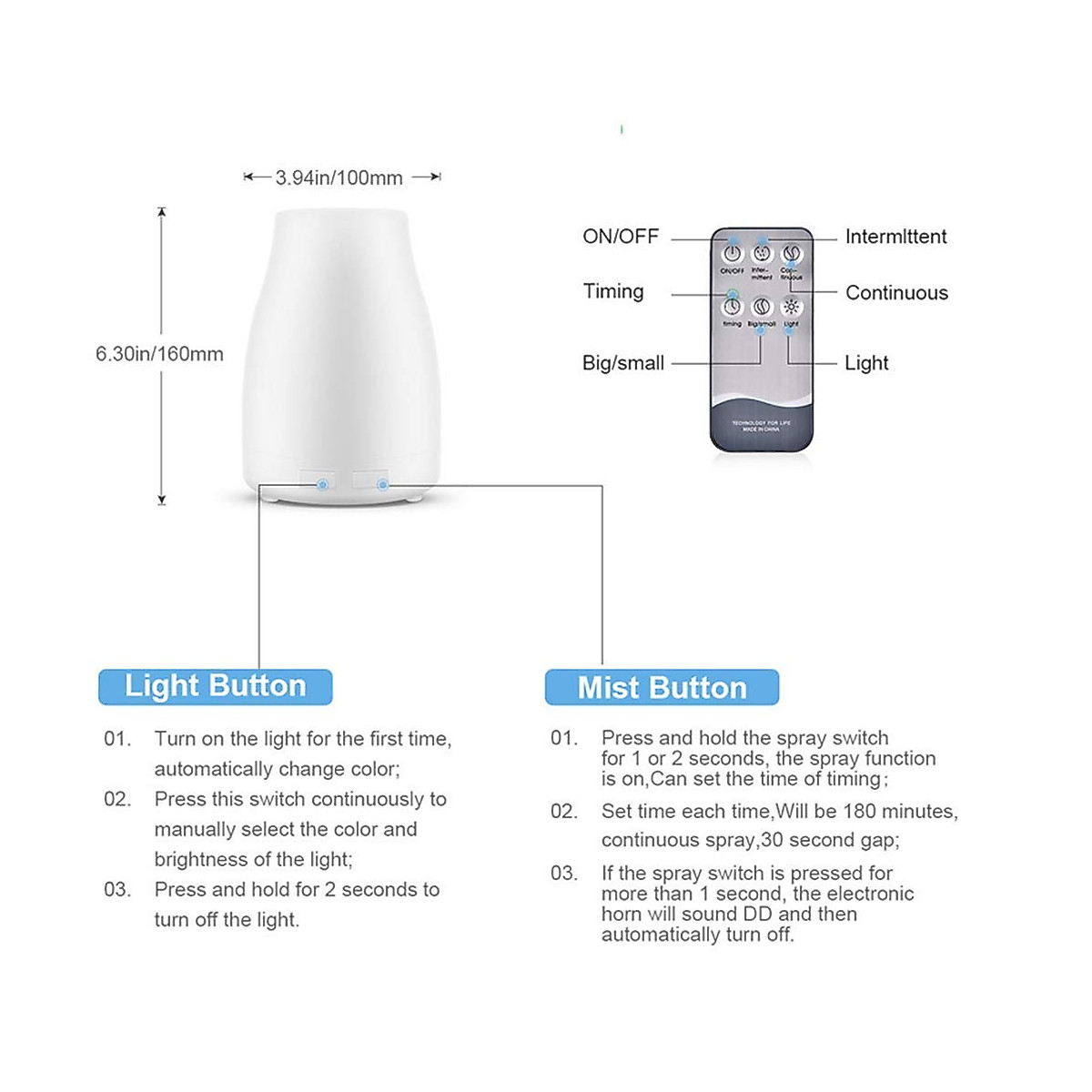 XINGFENSIFNE 300ml Cool Mist Humidifiers for Bedroom With 7 LED Night Light, Ultrasonic Aromatherapy Diffuser with Remote Control Whisper-Quiet Operation,Auto Shut-Off and Timer(3.9 x 6.3 inch)