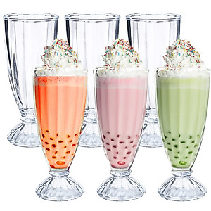 Cezoyx Set of 6 Milkshake Glasses with Spoons, 12 Oz Old Fashioned Soda Glasses Clear Cocktail Glasses, Ice Cream Sundae Cups for Smoothies, Milk Shakes, Sundaes and more