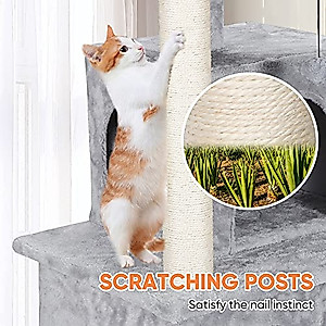 Nova Microdermabrasion Cat Tree, 34 Inches Ultra Soft Plush Covering with Sisal Rope Posts for Scratching, House Furniture for Kittens, Grey