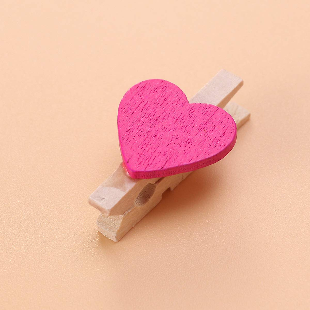 NUOBESTY 50pcs Mini Wooden Clips Clothespins Crafts Clips with Hearts for Wedding Party Valentines Day Decoration Rosy