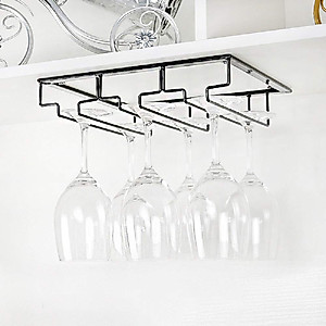 FOMANSH Wine Glass Rack - Under Cabinet Stemware Wine Glass Holder Glasses Storage Hanger Metal Organizer for Bar Kitchen Black