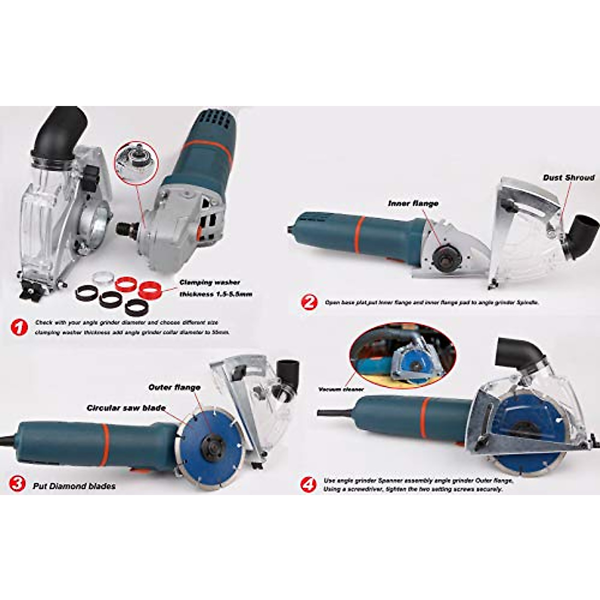 Aidelife Cutting Dust Shroud for Angle Grinders 4.5"/5" + Diamond Saw Blade 5"