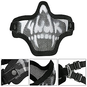 AOUTACC Airsoft Half Face Mask Steel Mesh and Goggles Set, Skull Tactical Masks Protection Gear for Paintball BBS CS Nerf Game Cosplay Halloween Costume Accessories (Black Skull)