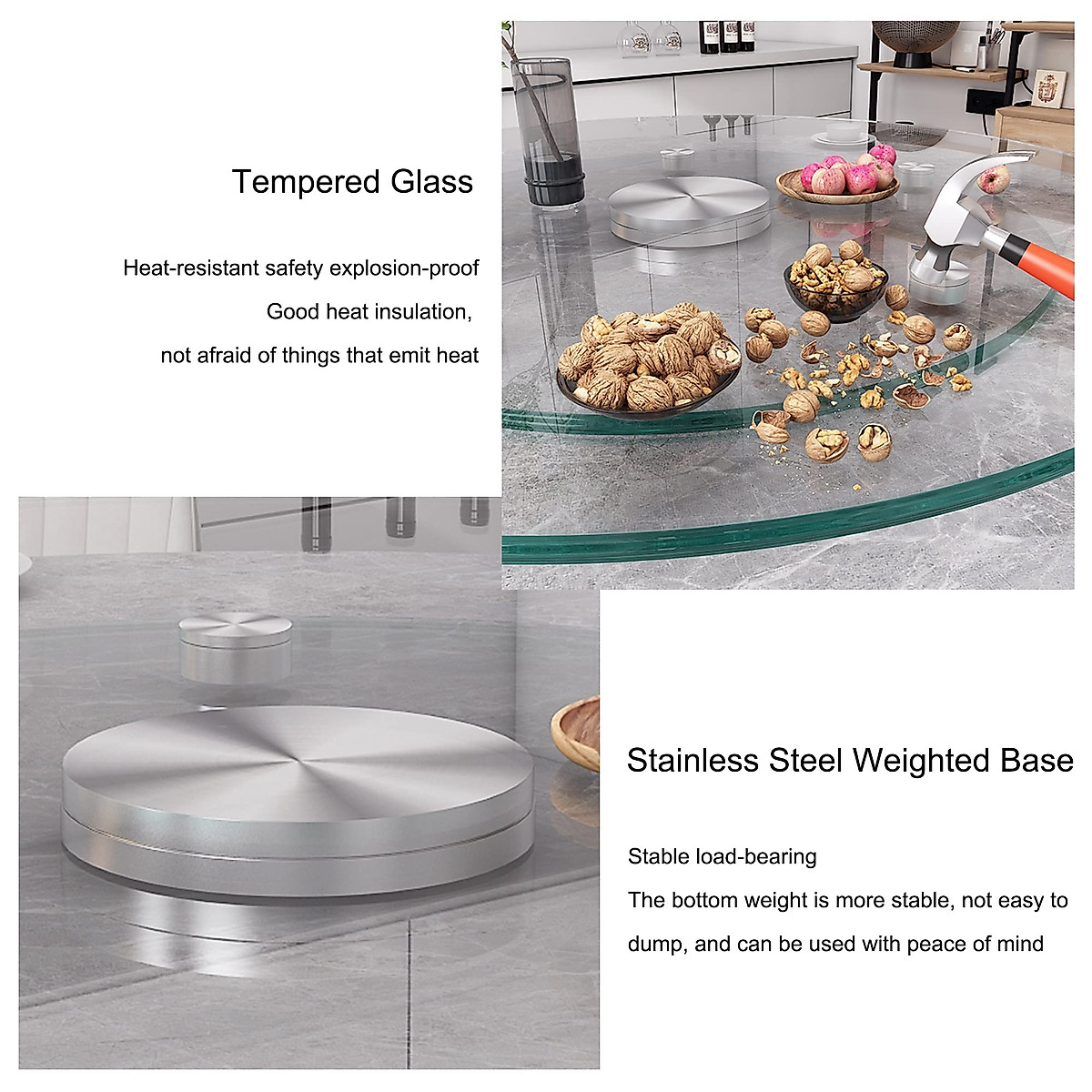 Tempered Glass Lazy Susan Turntable For Dining Table,Transparent Rotating Tray With Silent Bearing Centerpieces,Silent/Smooth/Not Easy to Dump,Easy To Share All Food,for Coffee Table,Home & Office Use