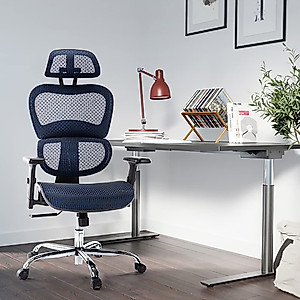 Ergonomic Chair, High Back Executive Desk Chair, Modern Office Chair with Lumbar Support, Breathable Mesh Chair, with 3D Adjustable Armrests,Headrest and Lumbar Support, Steelblue