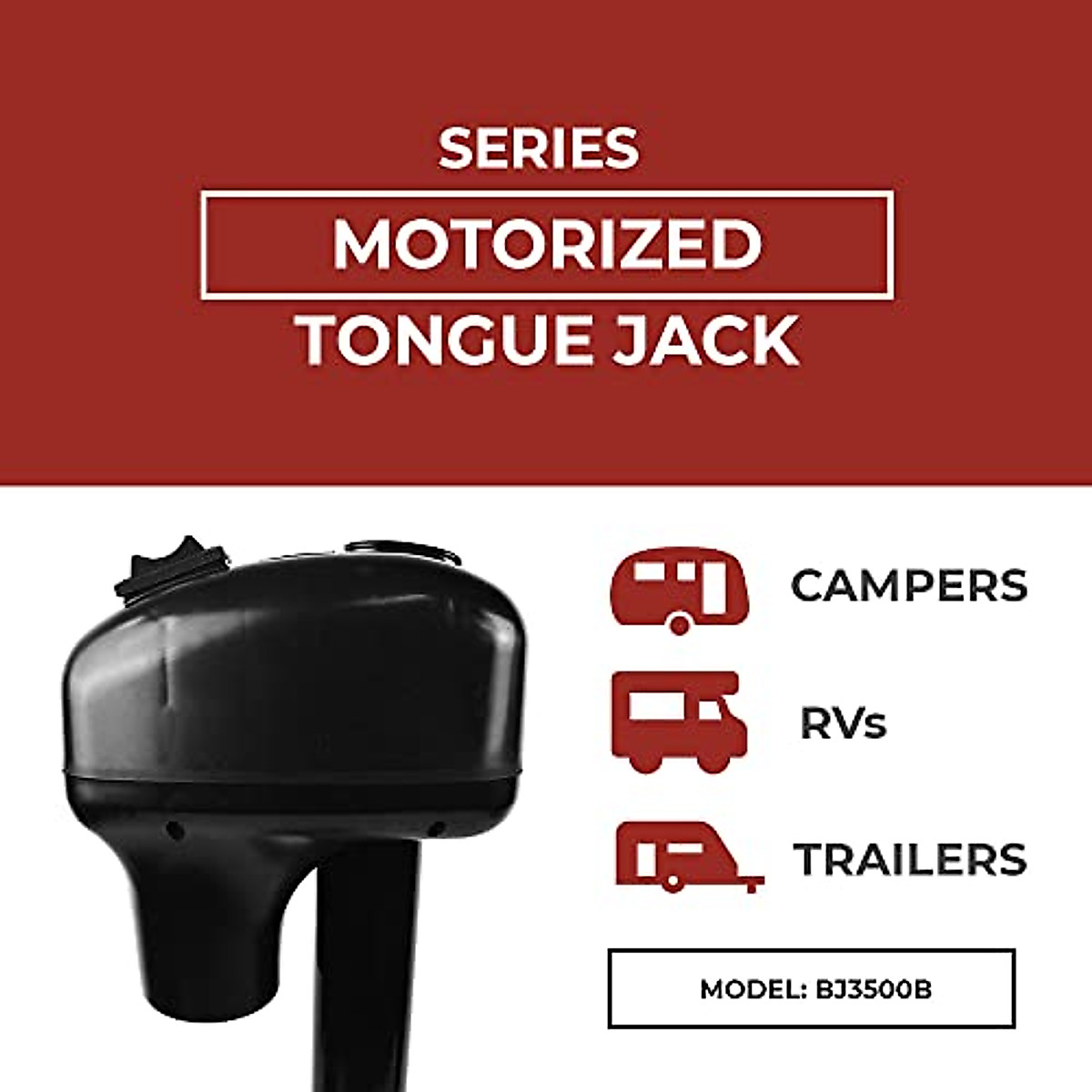 Bastion Electric Power Tongue Jack with Cover | Electric or Manual Operation | 3500LB A-Frame Capacity | 12V | Front LED | Trailers, Campers, RVs & Boats