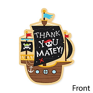 Big Dot of Happiness Pirate Ship Adventures - Shaped Thank You Cards - Skull Birthday Party Thank You Note Cards with Envelopes - Set of 12