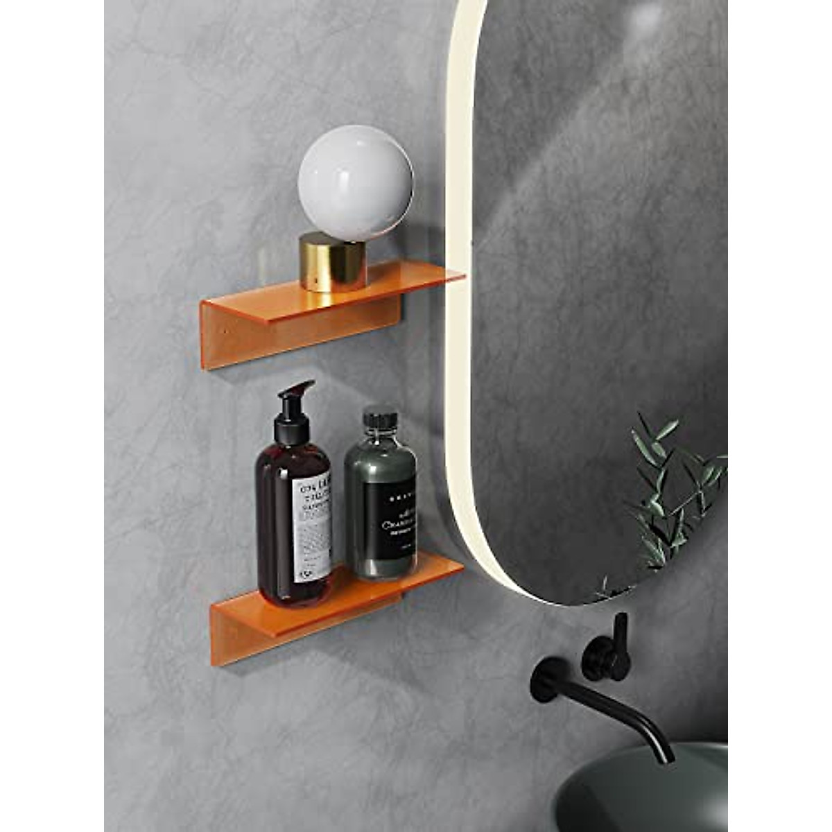 Weronique Floating Shelves Small Acrylic Shelf with 2 Installations Wall Mounted Thicker Display Shelves Set of 2 for Smart Speaker/Action Figures/Security Camera, with Cable Clips, Neon Orange