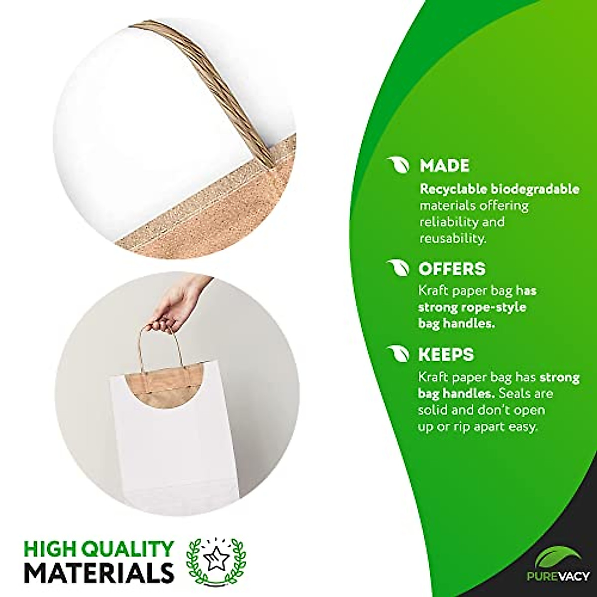 PUREVACY Paper Shopping Bags with Handles 8 x 4.75 x 10.5 Inch, Pack of 25 Gray Kraft Paper Bags with Handles, Paper Gift Bags with Handles, Reusable Party Favor Bags for Small Business and Shopping