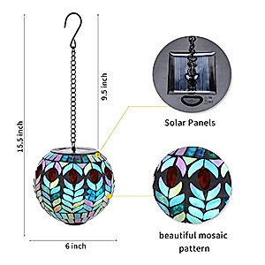 VCUTEKA Hanging Solar Lanterns Mosaic Solar Lights with Hook Up, Outdoor Solar Garden Lights Decor for Yard Tree Fence Patio