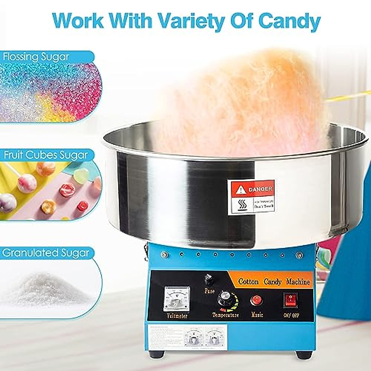GOLADA 1080W Commercial Cotton Candy Machine Electric Cotton Candy Floss Maker - 110V for the Perfect Party Favor for Birthdays, School function, or Social Events. (Blue)