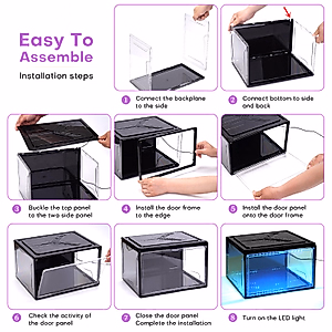 Shoe Storage Organizer for Closet, Foldable Shoe Boxes Rack 2 Pack, Clear Plastic Stackable Containers Bins Holder, Magnetic Sneaker Shelf for Sneakerheads with LED Lights (Black)