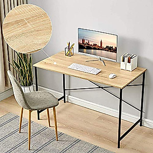Coavas 47 inch Office Computer Desk Large Study Desk Simple Writing Table Workstation for Home, Oak Tabletop with Black Frame