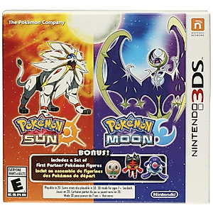 Pokemon Sun and Pokemon Moon Dual Pack - 3 Bonus First Partner Pokemon Figures (Nintendo 3DS) (Renewed)