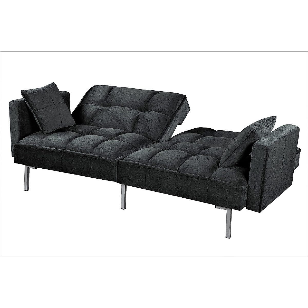 Container Furniture Direct Regal Convertible Sleeper Sofa Bed, Velvet Pull Out Couch with Mid-Century Style, Tufted Design and Metal Legs, Ideal for for Guests and Sleepovers, Black