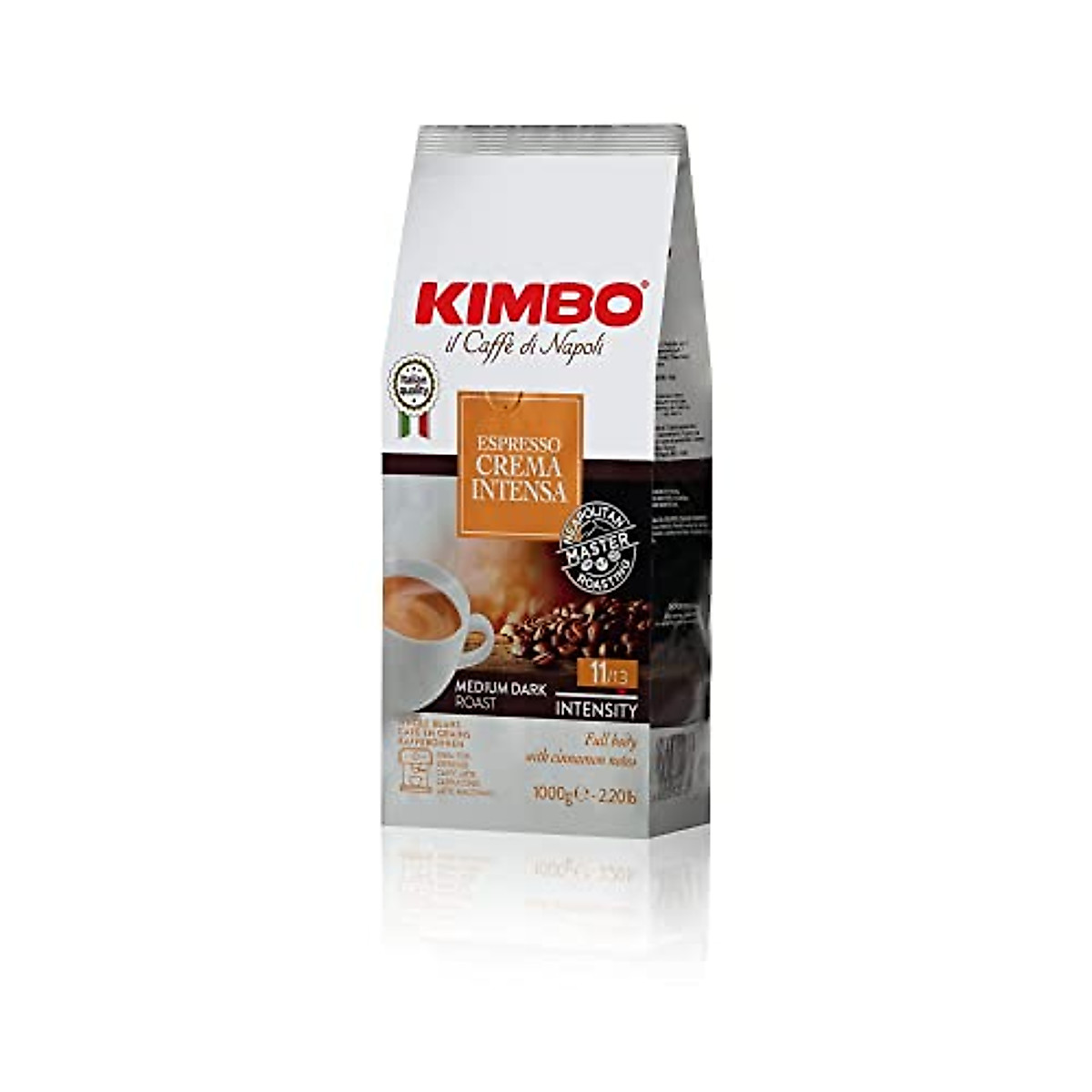 Kimbo Espresso Crema Intensa Whole Bean Coffee - Blended and Roasted in Italy - Medium to Dark Roast with a Full Body Cinnamon Flavor - 2.2 lbs Bag