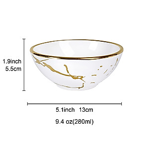 fanquare Gold Marble Soup Bowls 9 oz, Porcelain Ramen Bowls Set of 4, Cereal Bowl for Salad, Pasta, 5 Inch