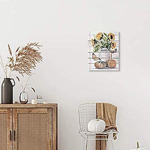 Stupell Industries Autumn Sunflower Jar Orange Monarch Butterflies, Designed by Jennifer Paxton Parker Canvas Wall Art, 16 x 20, Off-White