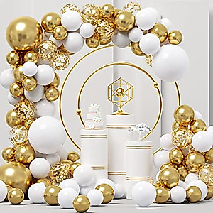 White and Gold Balloon Garland Kit, 124Pcs Arch Kit with Confetti White and Gold Balloons, Bright Durable Latex Balloons for Birthday, Anniversary, Wedding, Bridal Shower, Engagement, Party Decoration