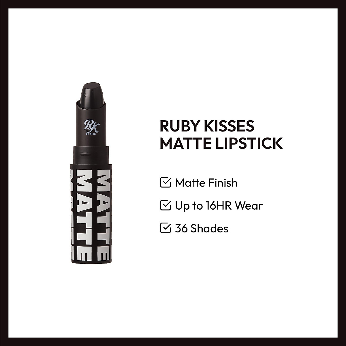 Ruby Kisses Lipstick, Black Color, Matte Finish, Long-Lasting, Highly Pigmented, Smooth Apply, Full Coverage Lip Color Makeup (Blackism)