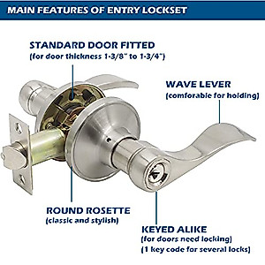 Gobrico Brushed Nickel 2 Keyed-Alike Entry Door Locksets with Lock and Same Key Wave/Drop-Style Interior/Interior Door Handles with Universal Levers
