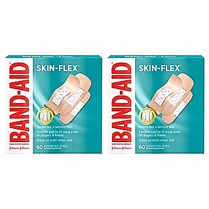 Band-Aid Brand Skin-Flex Adhesive Bandages for First Aid & Wound Care of Minor Cuts, Scrapes & Burns, Flexible Sterile Bandages Great for Fingers, Hands & Knees, Assorted Sizes, 2 x 60 ct