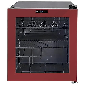 West Bend Beverage Cooler Refrigerator 15 Wine Bottle/60 Can Capacity, Glass Door, 17-Inch Wide Freestanding, Adjustable Thermostat Control, 1.6-Cu.Ft, Burgundy