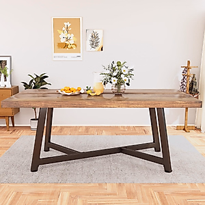 chartustriable 72 inch Solid Wood Dining Table for 4 5 6 People, Rustic Large Brown Rectangular Kitchen Dinner Tables w/Adjustable Metal Leg for Home Living Dining Room Farmhouse Office Family