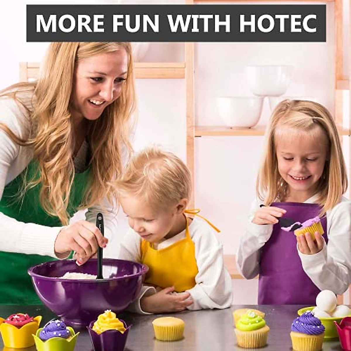 HOTEC Food Grade Silicone Rubber Spatula Set for Kitchen Baking, Cooking, and Mixing High Heat Resistant Non Stick Dishwasher Safe BPA-Free Black Set of 5