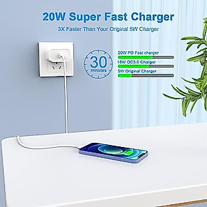 iPhone Fast Charger, [Apple MFi Certified] 3 Pack PD 20W USB C Wall Charger Blocks with 3 Pack 6FT Fast Charging Lightning Cables Compatible for iPhone 14/13/12/11/Pro Max/XS/XR/X/8/7, iPad