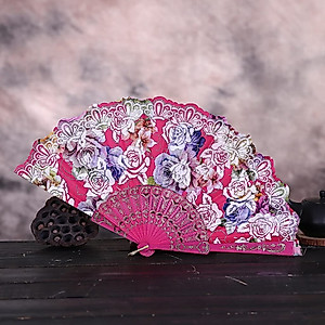 DUO ER 2pcs Folding Held Fans Pattern Dance Wedding Party Lace Folding Hand Held Flower Fans Hand Held Fan (Color : Purple)