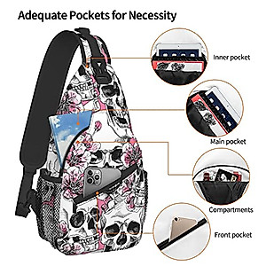 FyLybois Skull Sling Bag Multipurpose Crossbody Backpack For Women Chest Daypack Outdoor Cycling Hiking Travel